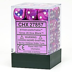 Chessex DND Dice Set-Chessex D&D Dice-12mm Festive Violet and White Plastic Polyhedral Dice Set-Dungeons and Dragons Dice ludes 36 Dice – D6, Various (CHX27857)