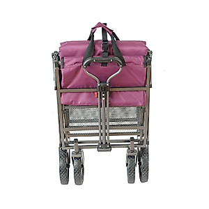 Mac Sports Double Decker Heavy Duty Steel Frame Collapsible Outdoor Utility Garden Cart Wagon with Lower Storage Shelf and 150 Pound Capacity, Purple