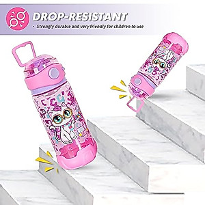 YOYTOO Kids Water Bottle for School Kids Girls, 20oz BPA Free Child Drinking Water Bottle One-Click-Open Leak-Proof Locking Flip Lid for School Sport Travel (Cat-20oz)