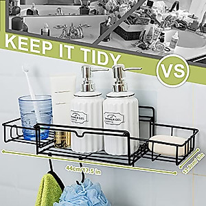 ETECHMART Shower Caddy Organizer, Expandable and Adhesive Bathroom Shower Shelf, SUS304 Rustproof Storage No Drilling Wall Shower Rack,2 Pack/Black