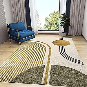 BOWESI Area Rugs 6x8ft, Boho Modern Geometry Abstract Gold Sun Living Room Rugs, Contemporary Mid Century Minimalist Noise-Cancelling Rugs, Fluffy Soft Durable for Hotel Home Decor Yoga Room Patio
