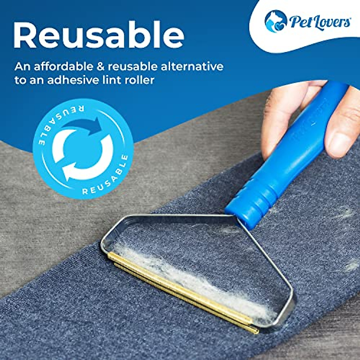 PetLovers EzLint Pet Hair Remover - Reusable Dog and Cat Fur Removal Tool, Portable Carpet Scraper & Rake for Couches, Furniture, Rugs, Mats, and Clothes