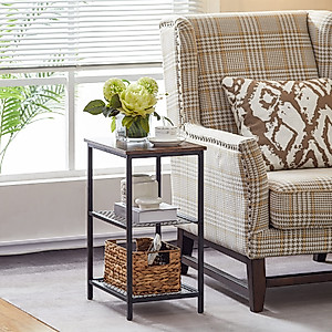 VECELO End Side Table with Storage Shelf, Industrial Night Stand , 3-Tier Small Nightstand for Living room, Bedroom