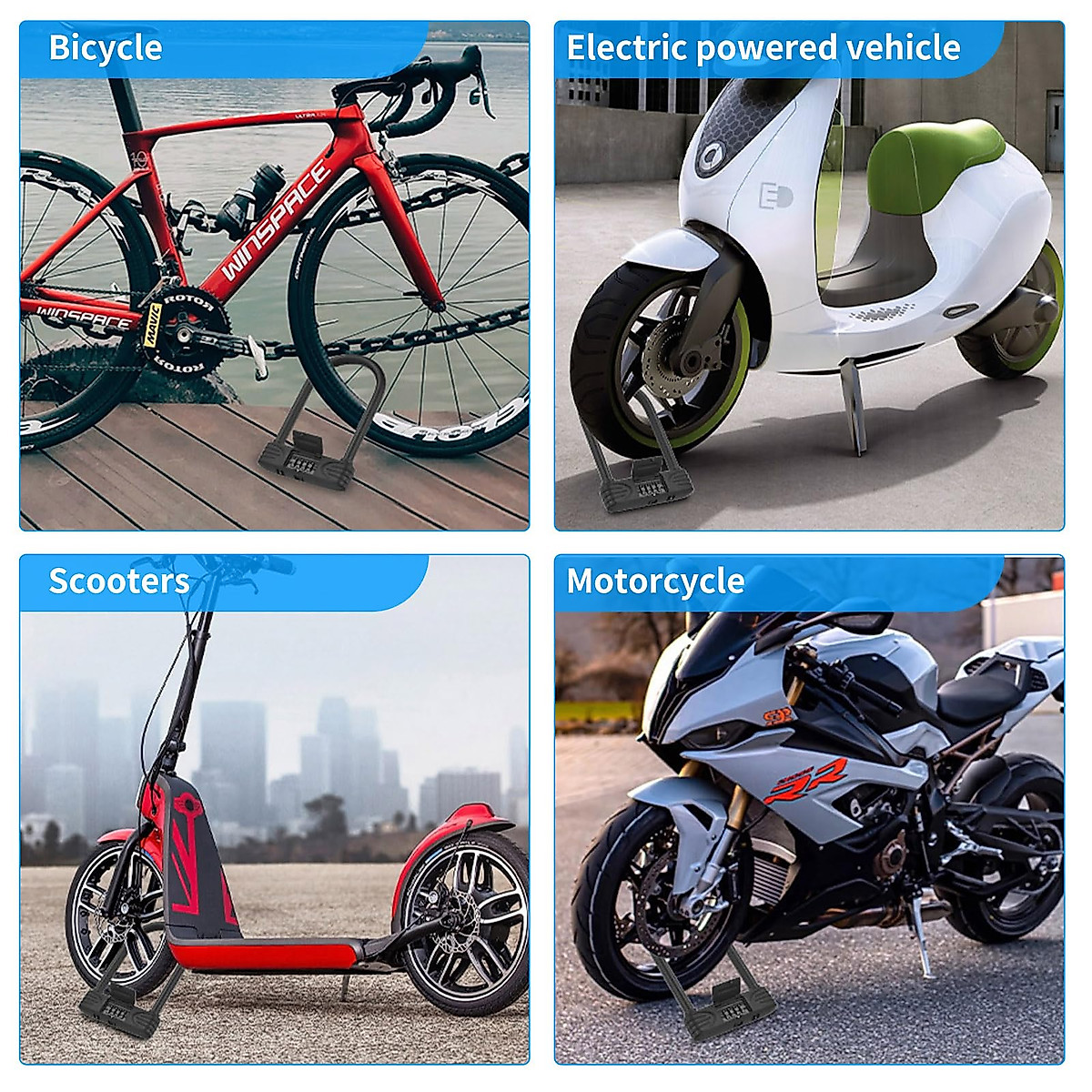 KENRONE Heavy Duty U Lock, 4 Digit Combination Password Bicycle Lock with U-Lock Shackle, Waterproof, No Key, Bike U Lock for Home, School, Travel