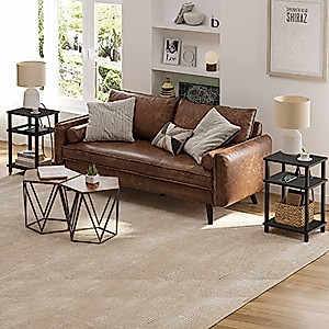 TUTOTAK End Table with Charging Station, Side Table with USB Ports and Outlets, Nightstand, 3-Tier Storage Shelf, Sofa Table for Small Space TB01BK042