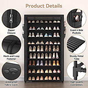 LANTEFUL Shoe Rack with Covers - 10 Tiers Tall Shoe Rack Organizer Large Capacity Shoe Shelf Storage 40 Pairs Space Saving Vertical Shoe Storage Organizer for Closet, Entryway, Dorm, Bedroom