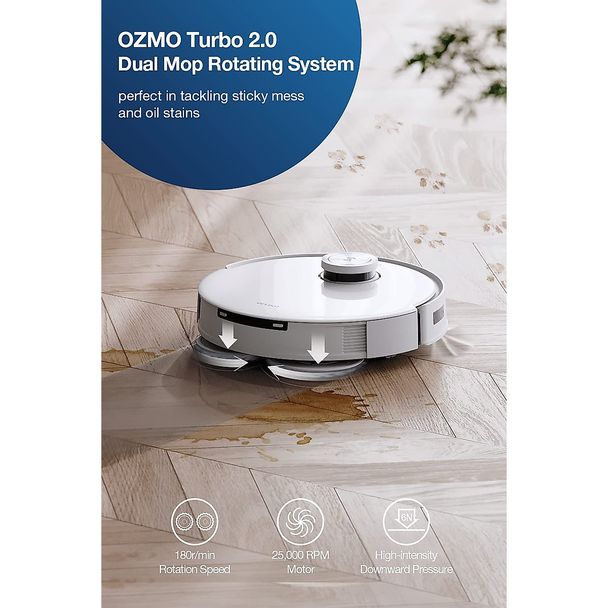 ECOVACS DEEBOT T10 OMNI Robot Vacuum and Mop Combo, Auto Self-Emptying, Auto Mop Cleaning, Hot Air Drying, 5000Pa Suction, OZMO TURBO Deep Mopping with Precision Mapping and Obstacle Avoidance, White