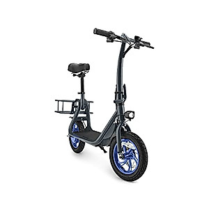 Jetson Ryder Electric Scooter, 15.5 MPH, 12 miles Max Range, Twist Throttle, 250-Watt Motor, Adjustable Seat, Foldable Handlebar, Rear Basket, Ages 12+, Gray, JRYDER-GRY