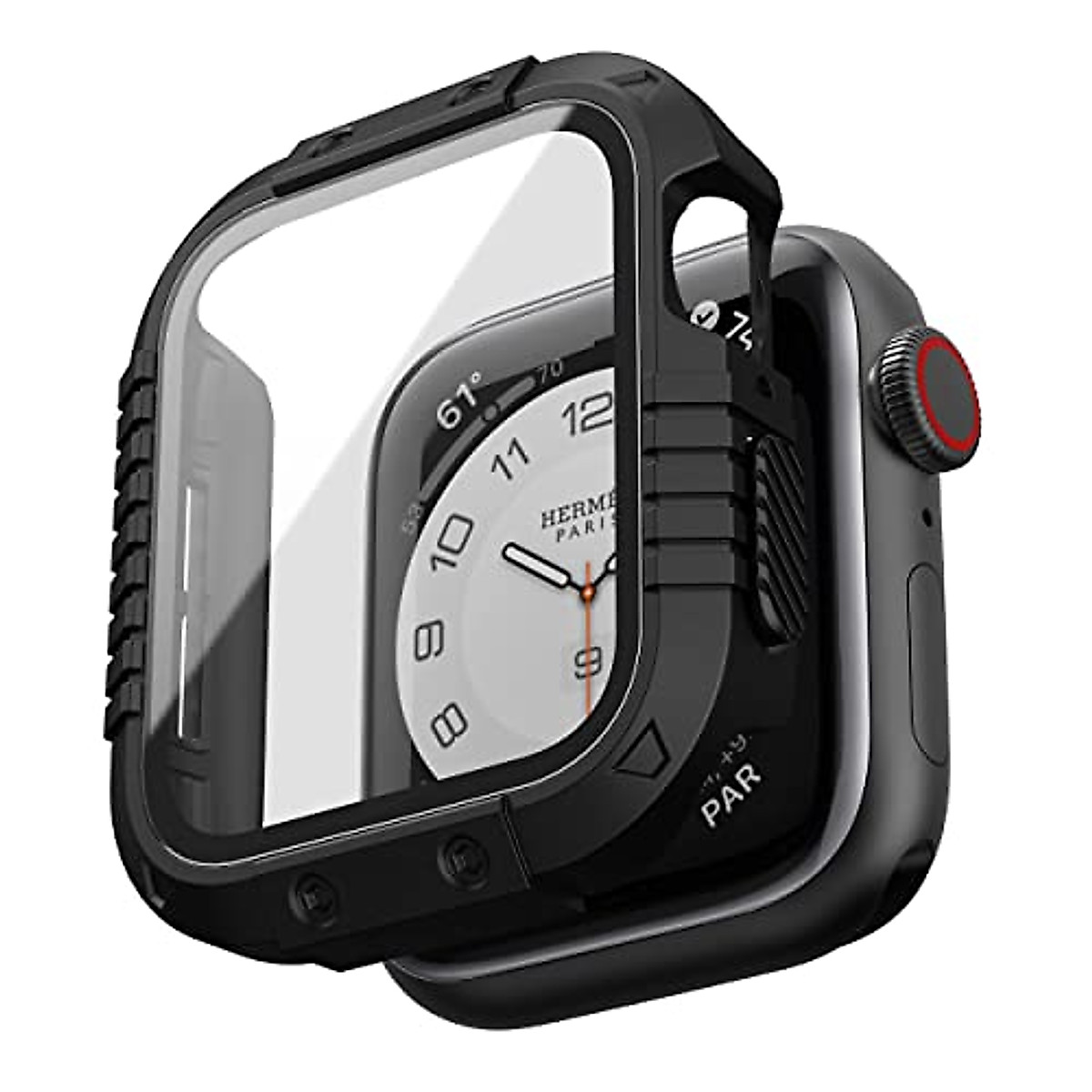 GELISHI Rugged PC Case with Tempered Glass Screen Protector Compatible with Apple Watch 44mm Series 6 Series 5 Series 4 SE Men, Black