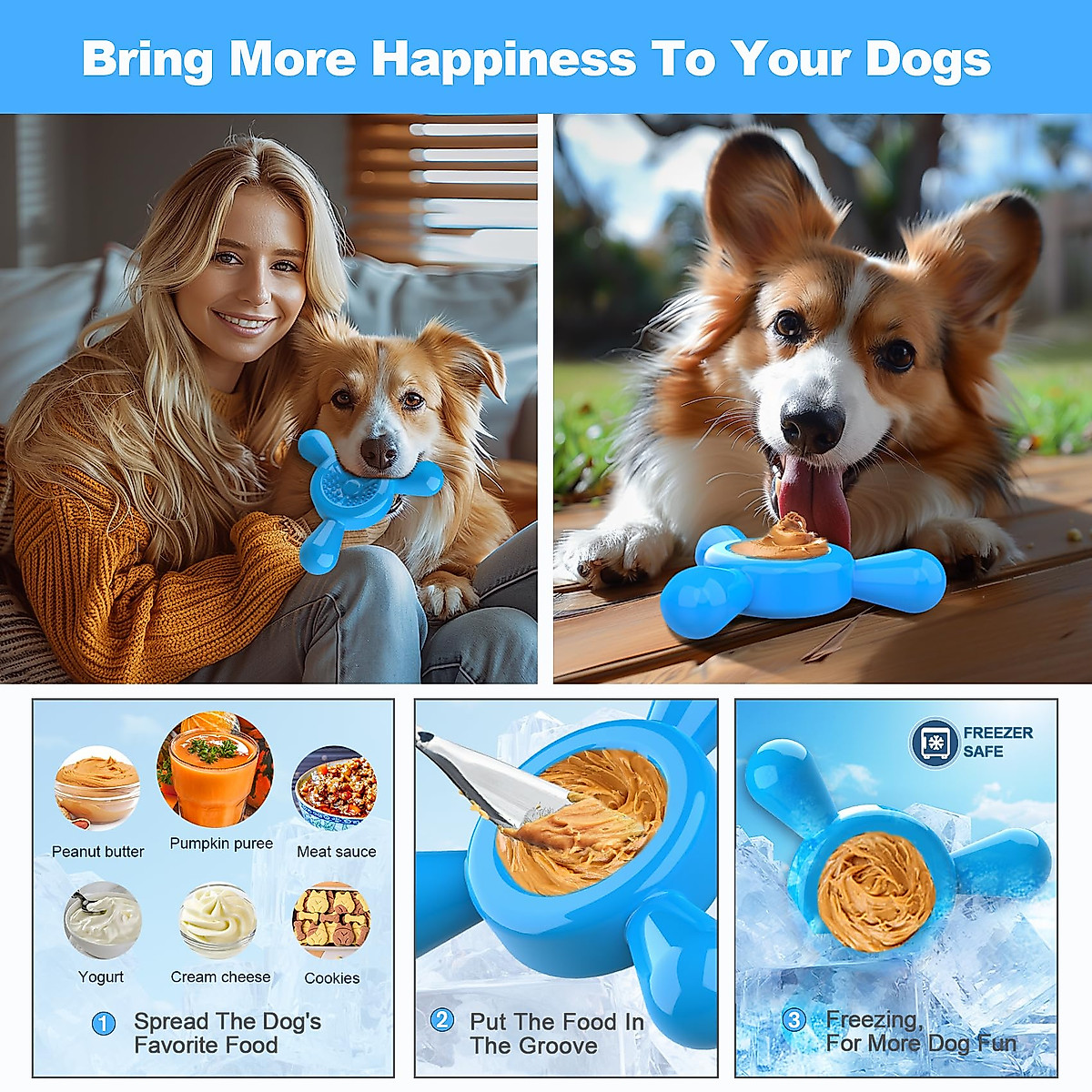 GFECMX Indestructible Dog Toy for Aggressive chewers - Dog Toys for Small Dogs - for Teething Puppy,Dog Toys for Boredom & Enrichment - Durable chew Toys - Dog Birthday - Medium - Bacon - Blue