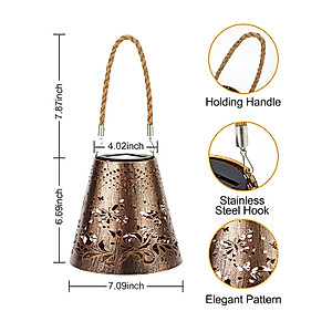 Birodeko Solar Lantern Outdoor Garden - Waterproof Large Hanging LED Lights, Warm White Retro Landscape Decorative Metal Lanterns for Patio, Yard, Pathway | Bronze, Butterfly