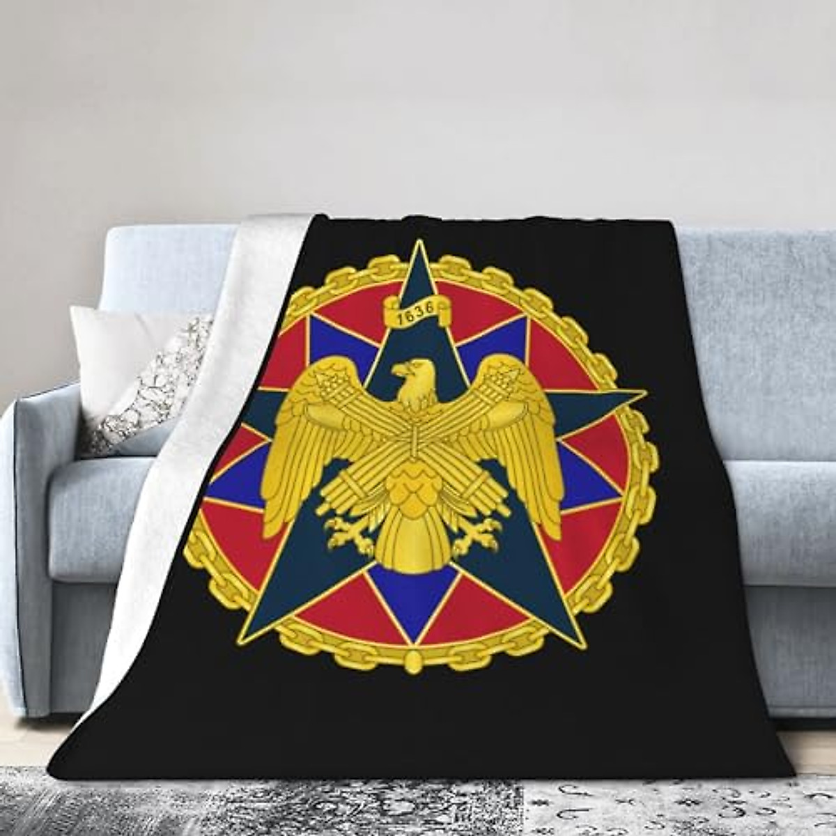 moremohome Anti Pilling National Guard Bureau Organizational Badge Throw Blanket 60"x50" Inches Soft and Comfortable Flannel Throw Blankets