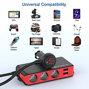 Car Cigarette Lighter Adapter, USB C Charger 30W and Quick Charge 3.0 Car Cigarette Lighter Splitter, 12V/24V Independent Switches, Fast Car USB Charger for All Car Devices, iPhone 14/13/12 pro