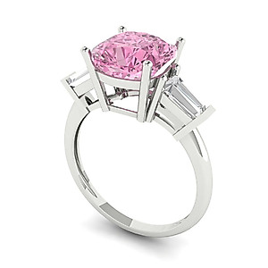 Clara Pucci 3.50ct Cushion cut 3 stone Solitaire Pink Simulated Diamond Engagement Promise Anniversary Bridal Ring 18K White Gold 9.75