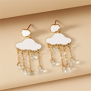 coadipress Cloud Earrings for Women Fashion s925 Silver Needle Long Tassel Gold Plated Raindrop Pearl Dangle Drop Statement Studs Earrings Jewelry (Big Cloud Tassel)