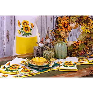 Boston International Cotton Oven Mitt and Pot Holder, Set of 2, 8 x 13-Inches and 7.5 x 7.5-Inches, Colourful Sunflowers
