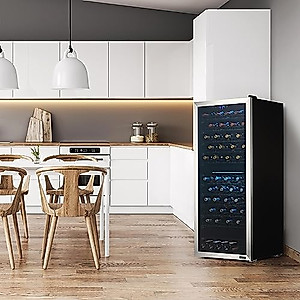 NewAir Freestanding 98 Bottle Dual Zone Compressor Wine Fridge with Low-Vibration Ultra-Quiet Inverter Compressor, Adjustable Racks and Exterior Digital Thermostat