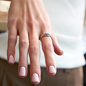 EVE'S ADDICTION Women's Personalized Sterling Silver Petite 2 Stone Simulated Birthstone Mother's Ring (ring size 6) Gift for Her for Her Family Ring - Gifts for Mom