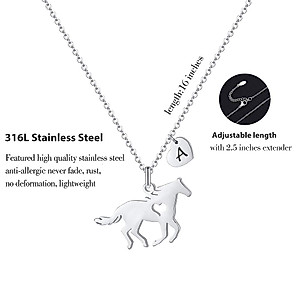 Horse Gifts for Girls Horse Necklace, Stainless Steel Heart A Initial Necklace Horse Necklace for Women Little Girls, Horse Necklace Jewelry Silver 26 Initial Letter Necklace for Girls Birthday Gifts