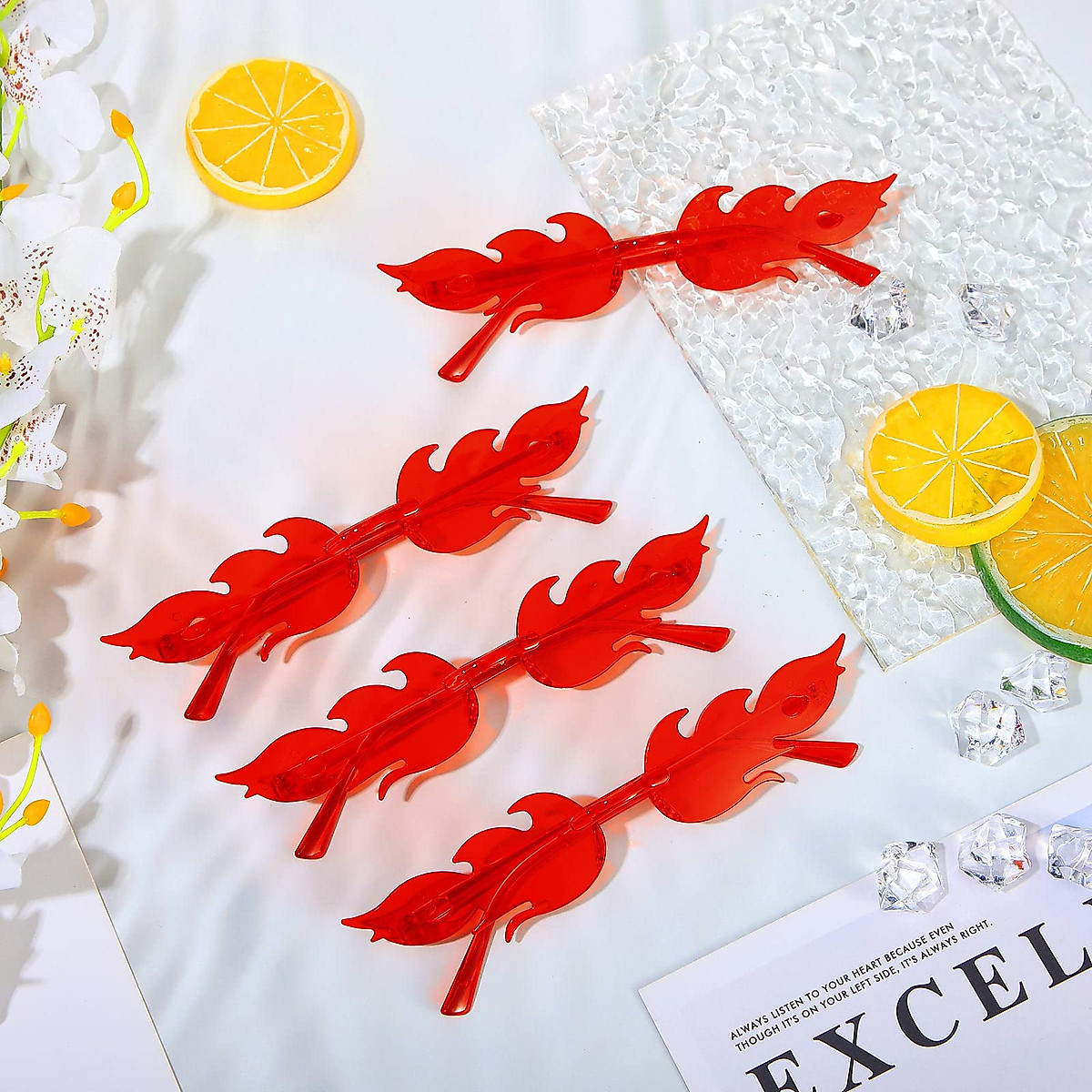 EBOOT 48 Pairs Fire Flame Sunglasses Novelty Flame Sunglasses Rimless Sunglasses for Women Men Halloween Party (Red)