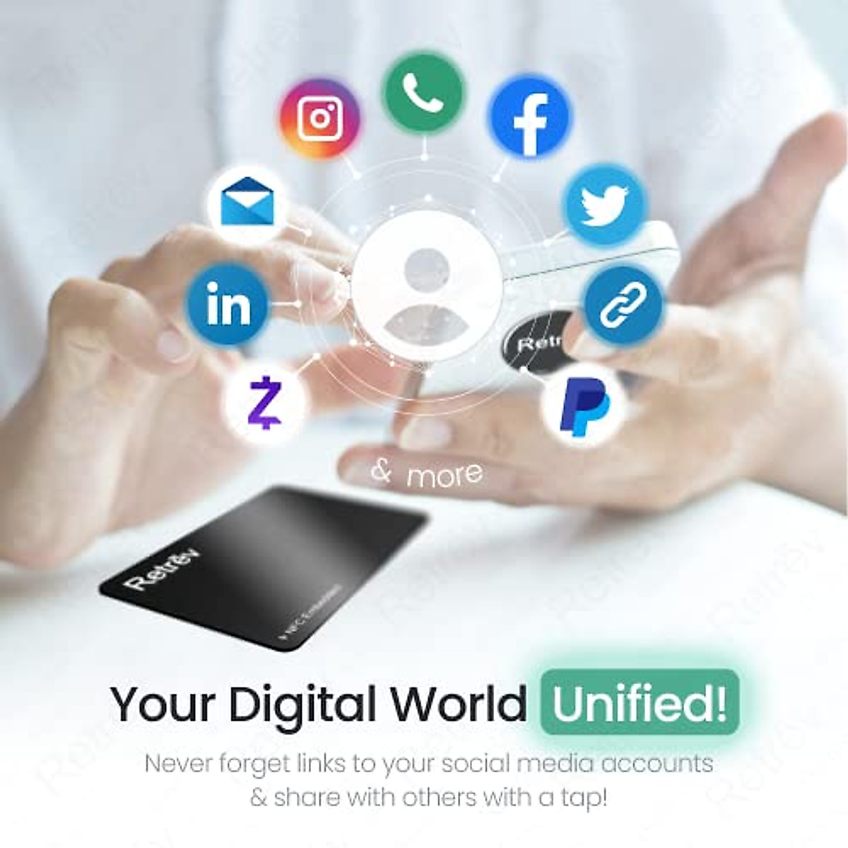 Retrēv Digital Business and Networking Card, Matte Black, NFC Instant Contact & QR Scan - Transfer Contact, Website, or Social Media Information with a Tap, No App Required