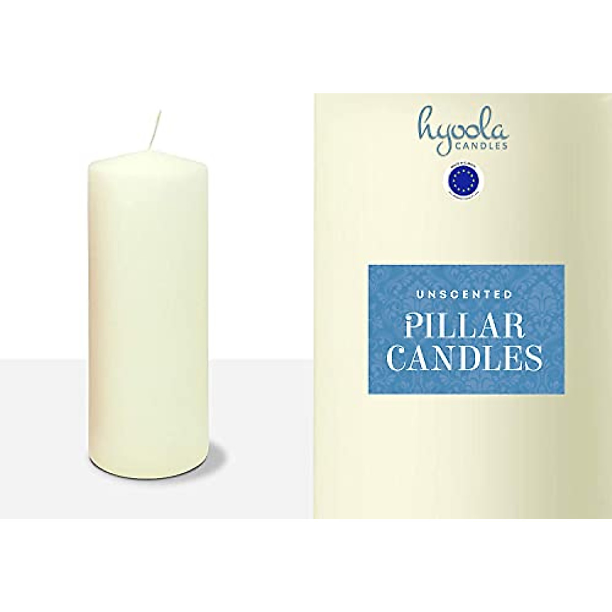 Hyoola Ivory Pillar Candles 3x8 Inch - Unscented Pillar Candles - 6-Pack - European Made