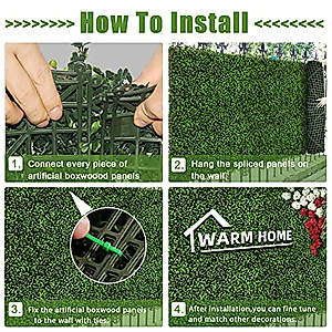 Grass Wall 6 PCS, 20''x20'' Artificial Boxwood Backdrop Panels Topiary Hedge Plant 4 Layers Faux Boxwood Decoration for Garden,Fence,Backyard,Background Wall (6, 20inch x 20 inch)