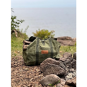 MAYHEM & MERCY Firewood Carrier - Waxed Canvas Wood Carrier For Firewood - Hunter Green Log Carrier For Firewood Fireplace Wood Rack Log Bag - Firewood