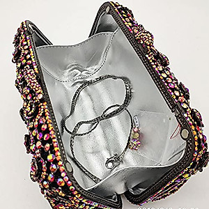 Boutique De FGG Dazzling Crystal Flower Clutch for Women Evening Minaudiere Bags Wedding Party Purses and Handbags (Small, Fuchsia with Iridescent)