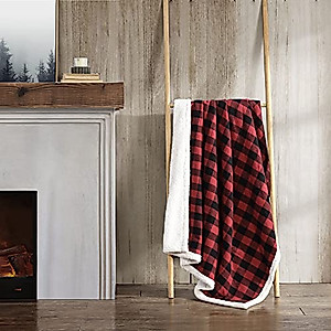 Eddie Bauer - Throw Blanket, Reversible Sherpa Fleece Bedding, Buffalo Plaid Home Decor for All Seasons (Red Check, Throw)