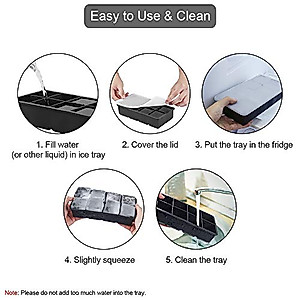 CHIYAN Ice Cube Trays Silicone Mold - Easy Release Ice Cube Molds Sphere Ice Ball Maker with Removable Lid and Large Square Ice Molds Reusable and BPA Free for Whiskey and Cocktails, Set of 3, Black