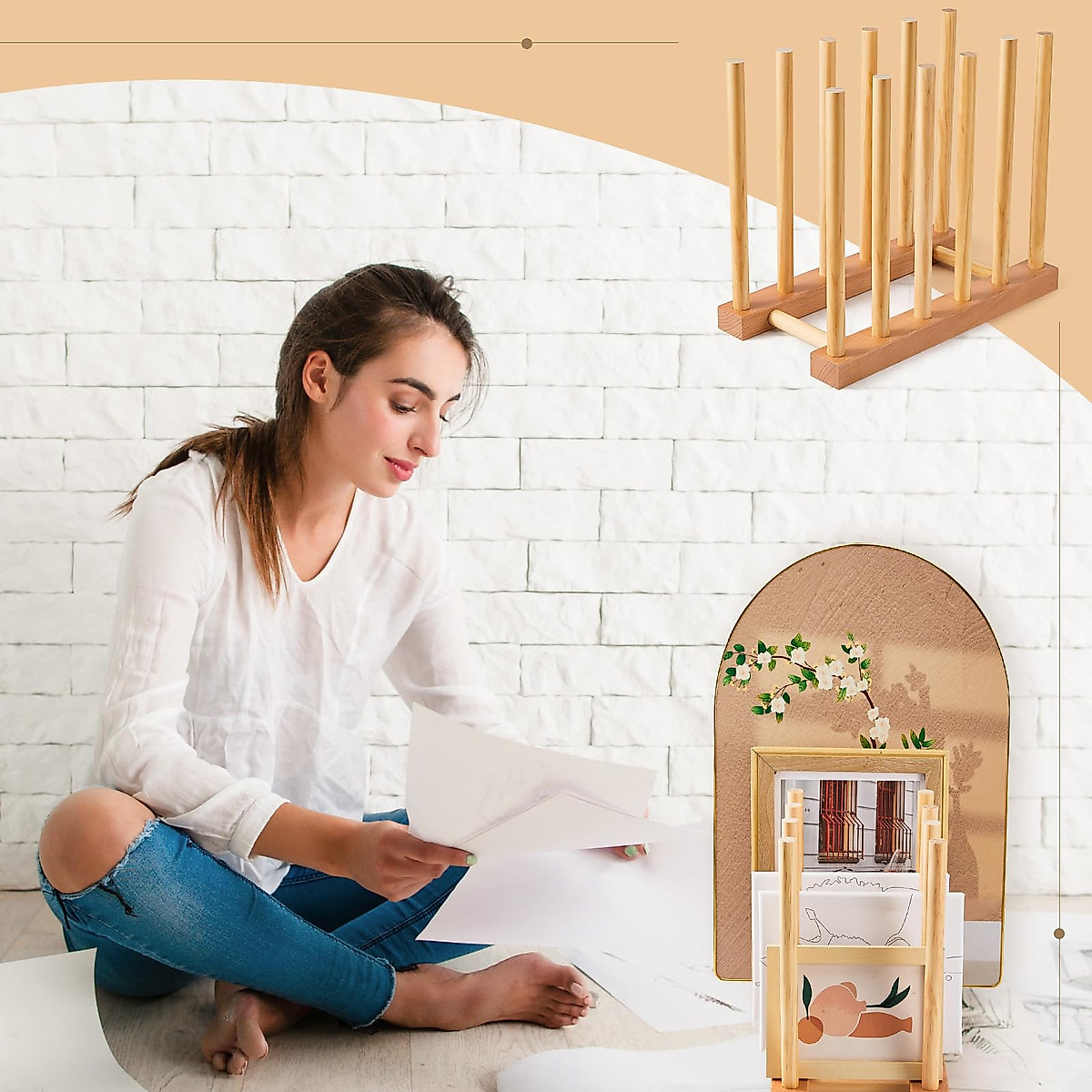 Ctosree 2 Pcs Wood Art Storage Rack Art Drying Rack Display Canvas Storage Canvas Rack Art Storage Holder Stand for Drawing Canvas Board Panel Print Matter Paper Pad Backing Plate, 8.3 x 15 x 13.7 in