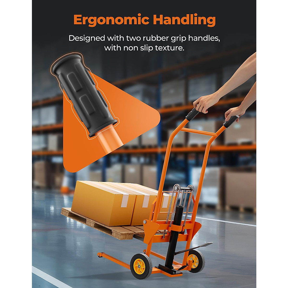 Arczorix Hydraulic Material Lift Winch Stacker 441 Lbs 36” Max Lift with 9" Thick Rubber Wheels Removable Flat Bed 18.5" Thick Fork Arm, Pallet Truck Dolly Lift Table Fork Lift