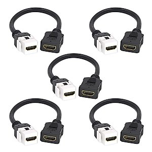 VCE 5-Pack HDMI Keystone Jack, Female to Female HDMI Pigtail Cable 4K HDMI Wall Jack for Keystone Wall Plate, 6 Inch