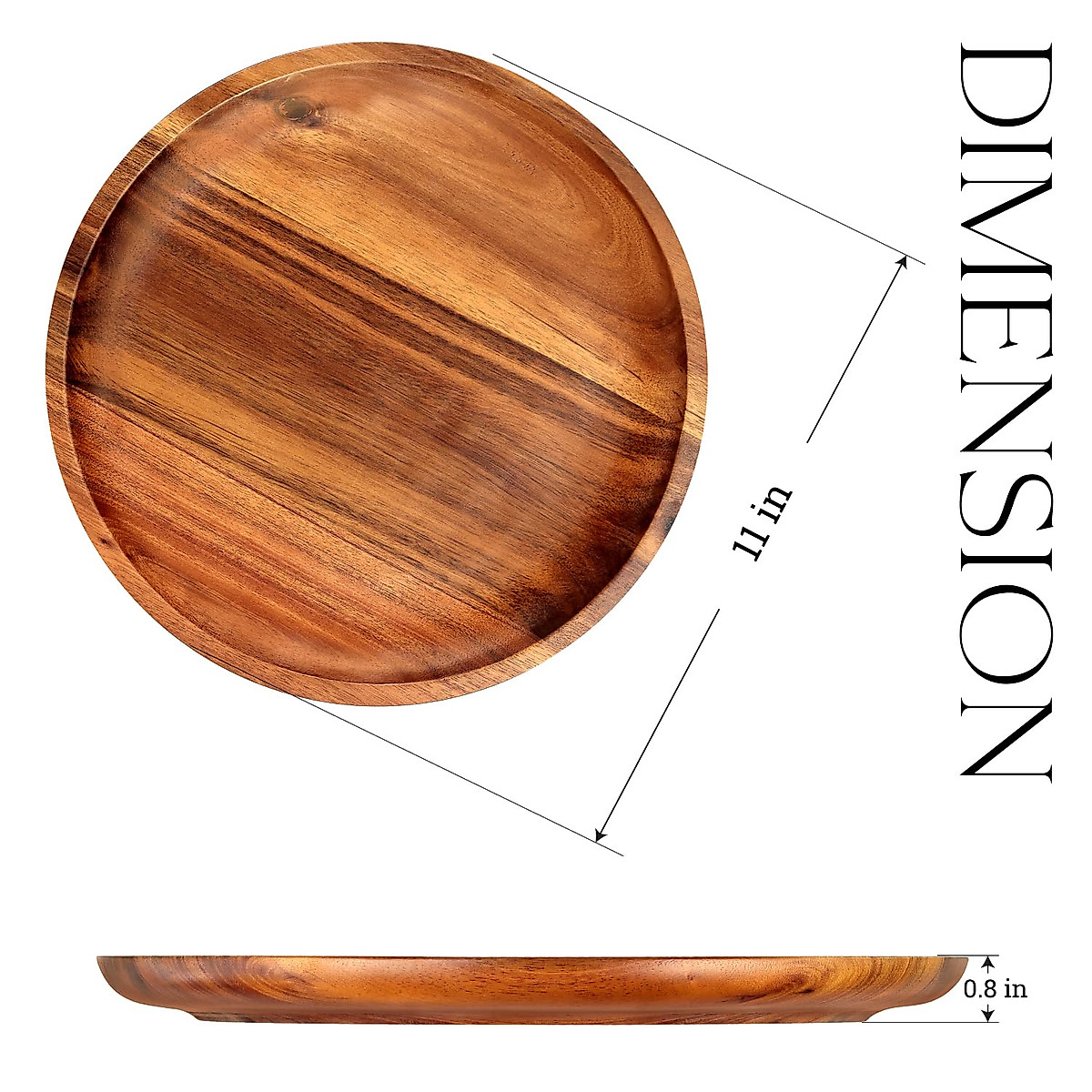 FANICHI Wooden plates (set of 3-11inch) Dinner Plates, Acacia Round Wood Plates, Unbreakable Classic Plates, Easy Cleaning & Lightweight for Dishes Snack, Dessert, Housewarming, Christmas Gift