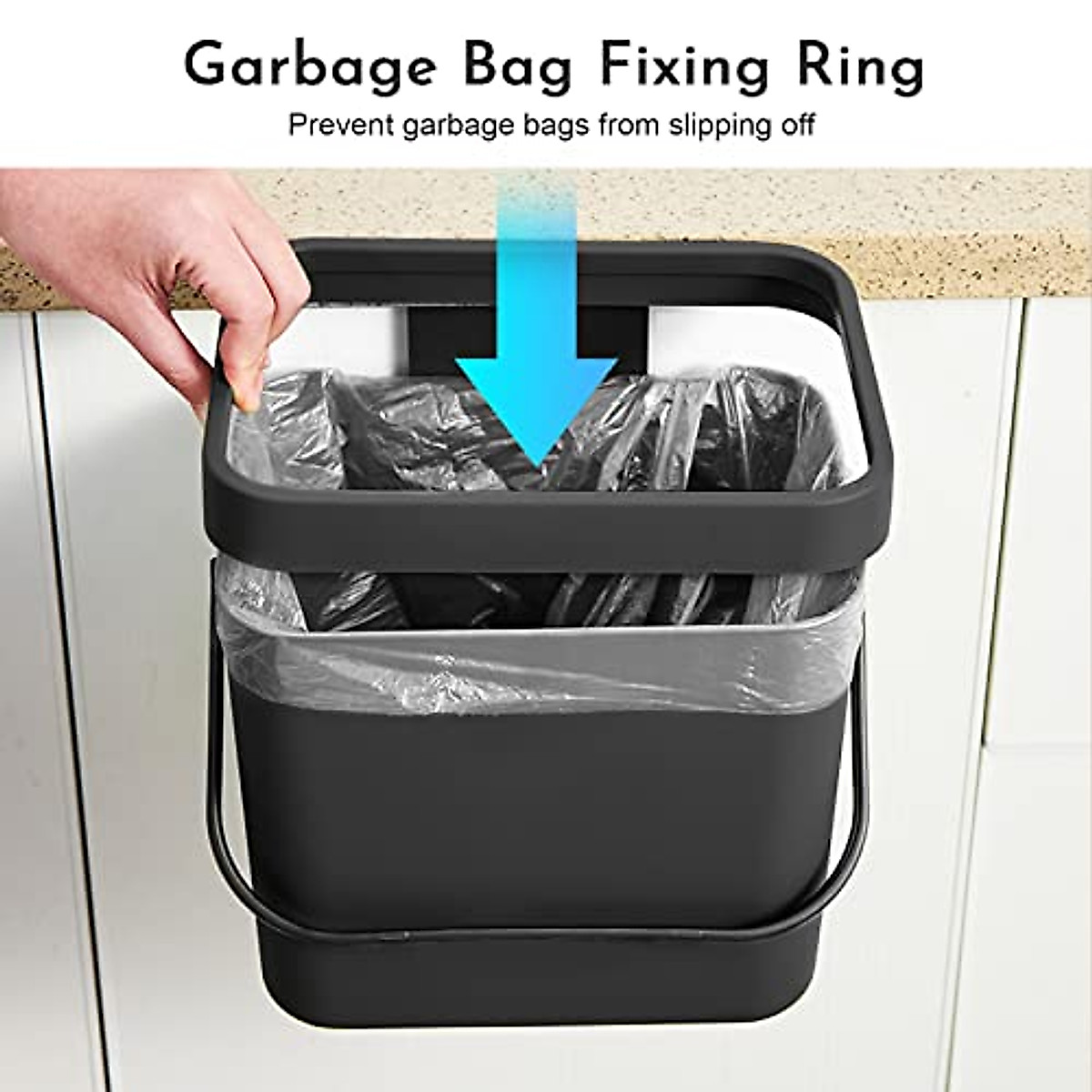 FODISU Small Garbage Can with Lid 1.8 Gallon Wall-Mounted Trash Can, 7 Liter Hanging Trash Can for Kitchen Cabinet Door, Under Sink Garbage Can, Countertop Compost Bin for Bathroom, Kitchen