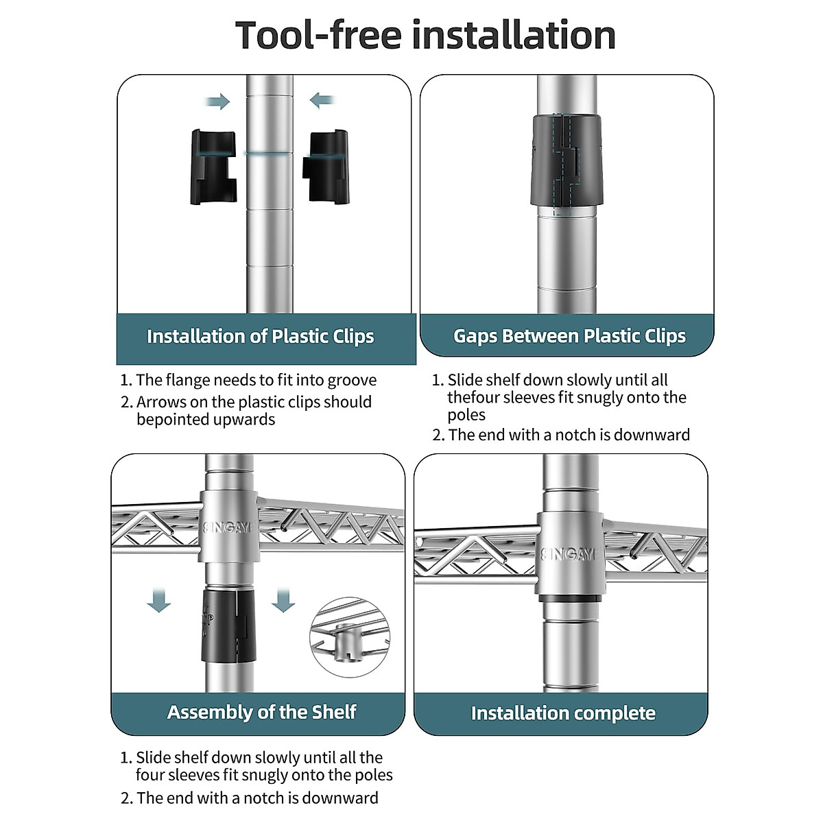 SINGAYE 5 Tier Adjustable Storage Shelf Metal Storage Rack Wire Shelving Unit Storage Shelves Metal 660Lbs Capacity 23.6" L x 14" W x 59.1" H for Pantry Closet Kitchen Laundry Silver