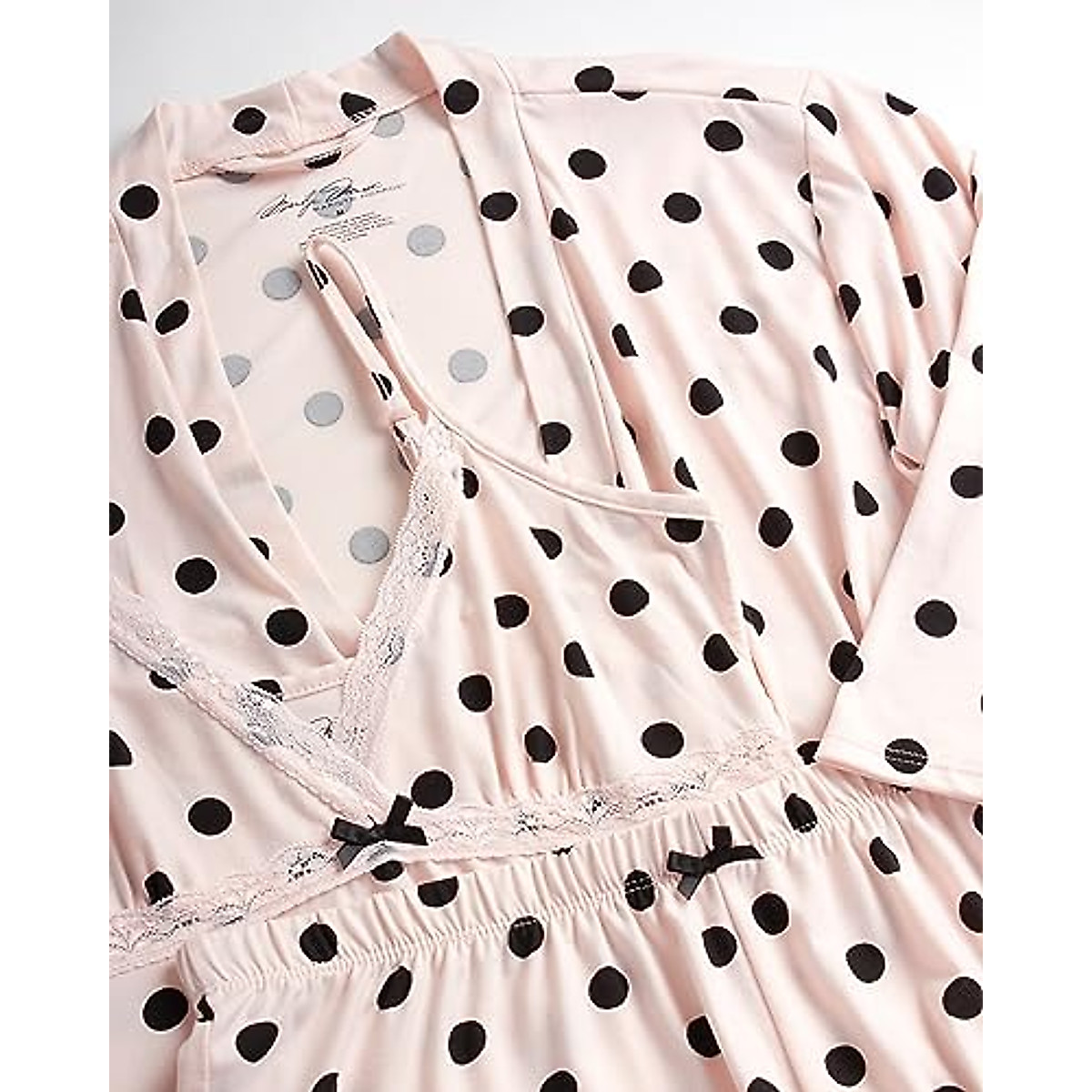 Marilyn Monroe Women's Pajama Set - 3 Piece Lounge Robe, Cami Tank Top, Pajama Shorts - Lace Trim Sleepwear for Women (S-XL), Size Small, Ice Pink Dot