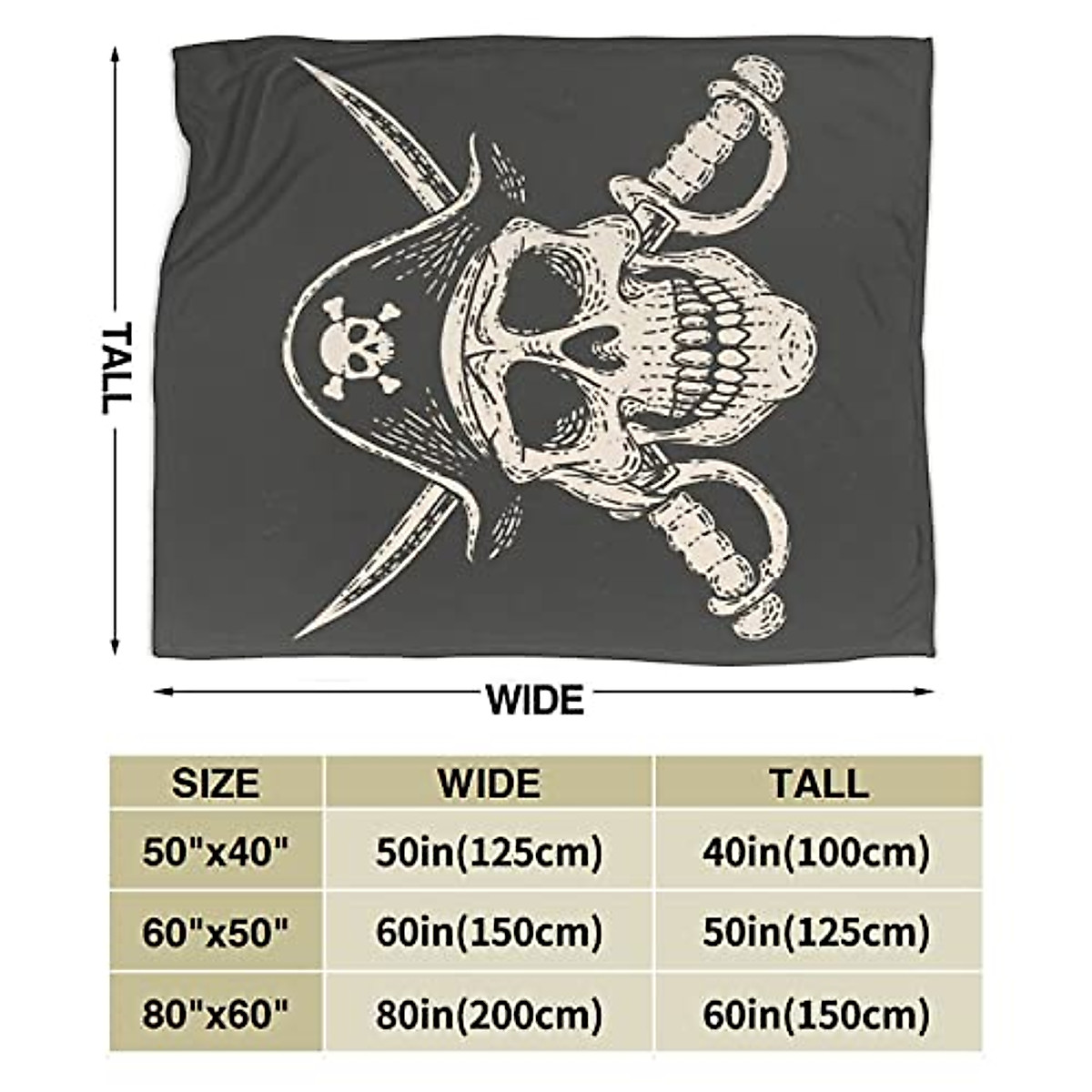 Perinsto Pirate Skull Throw Blanket Ultra Soft Warm All Season Decorative Fleece Blankets for Bed Chair Car Sofa Couch Bedroom 50"X40"