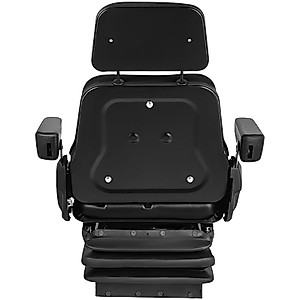 VEVOR Universal Tractor Suspension Seat, 35-170° Backrest Angle Adjustable Air Ride Seat Replacement w/Seat Belt & Safety Switch, Compatible with Forklift/Van/Mower, Black Vinyl