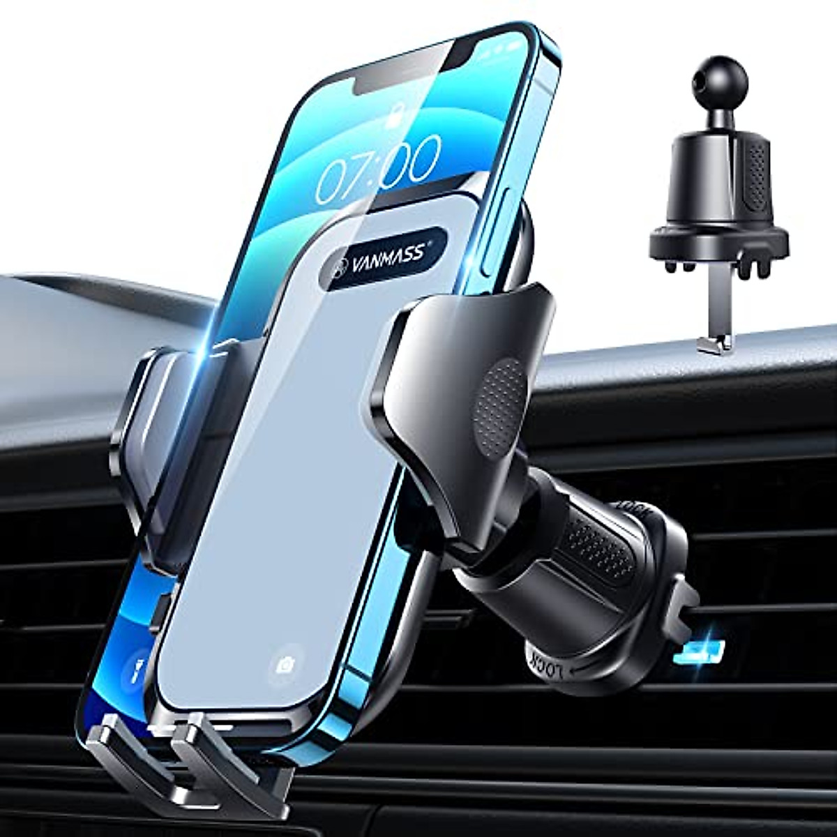 VANMASS Upgraded Car Vent Phone Mount [Patent Steel-Hook] Air Vent Holder Clip Sturdiest Shockproof Universal Mobile Cell Phone Mount Handsfree Stand Cradle for iPhone 14 13 Samsung Galaxy,Grey