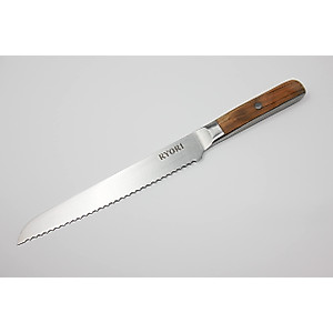 Ryori 8 Inch Serrated Bread Knife | German High Carbon Stainless Steel Blade Kitchen Knife with Ergonomic Olive Wood Handle | Serrated Knife for Home or Professional Use