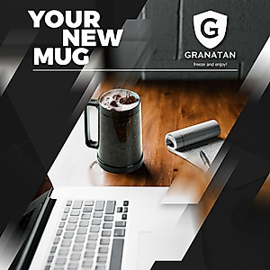 Granatan Black Beer Mugs with Gel Freezer 16 oz, Double Walled Beer Mugs with Handles Set Of 4