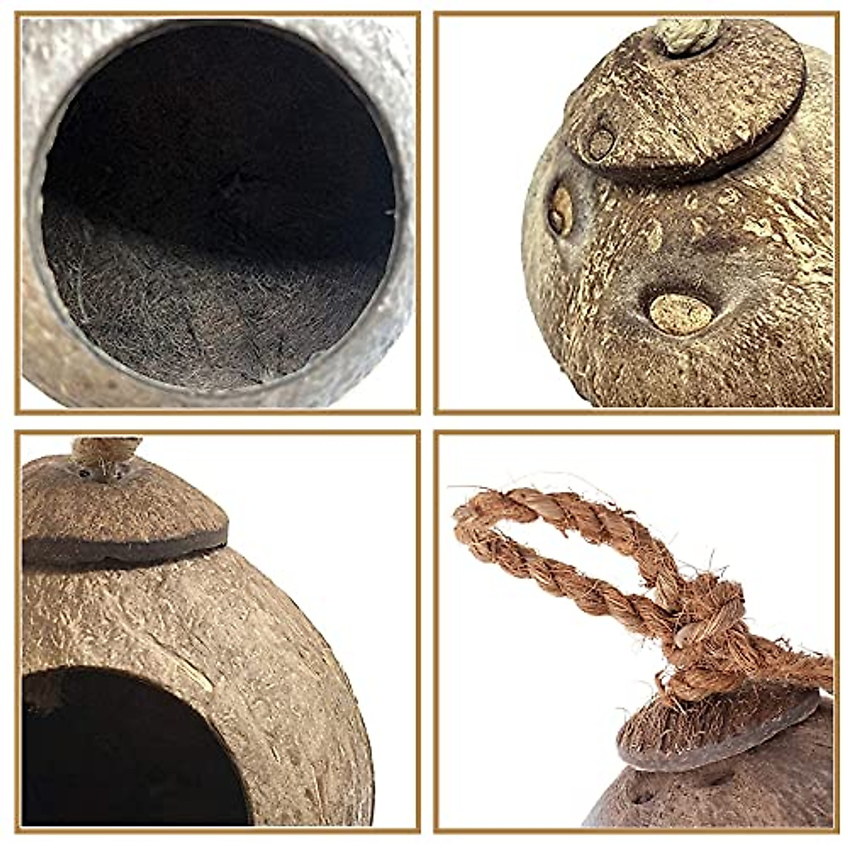 PINVNBY Coconut Hut Hamster Hiding House Hanging Coconut Shells Pet Cave Hideout Small Animal Cage Habitat Decor for Gerbils Rats Mice Dwarf Syrian Hamster Playing & Resting (6 PCS) 