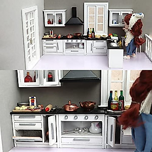 Dollhouse Kitchen Furniture, Modern Style 1:12 Mini Dollhouse Kitchen Cabinet Simulation Life Scene Lifelike Ample Shelf Space for Bar for Kids