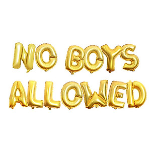 AnnoDeel 16inch NO BOYS ALLOWED Foil Balloons Banner, Gold Letter Mylar Balloon for Women Bride Bacheloretter Banner Party Decoration