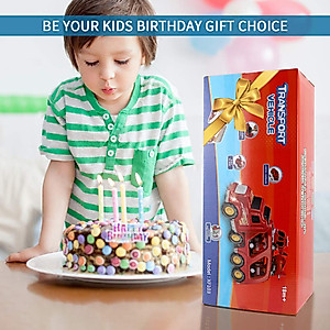 Fire Truck Car Toys Set, Friction Powered Car Carrier Trailer with Sound and Light, Play Vehicle Set for Kids Toddlers Boys Child Gift Age 3 4 5 6 7 Years Old, 2 Rescue Car, Helicopter, Plane