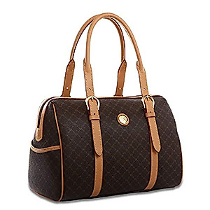 Rioni the Michigan Carrier St20272 Classic Signature Brown Canvas Leather Satchel Shoulder Bag
