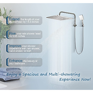 HOMVIVA® All Solid Metal 3-Way Shower Arm Diverter Valve with 16 Inch Shower Head Extension Arm And High Rise Extender for Handheld and Fixed Shower Head, G1/2 Universal with Flange,Brushed Nickel