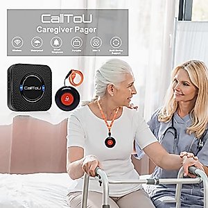CallToU Wireless Caregiver Call Button Ederly Monitoring Alert Systems for Seniors 1 Plugin Receiver 2 Waterproof Transmitters